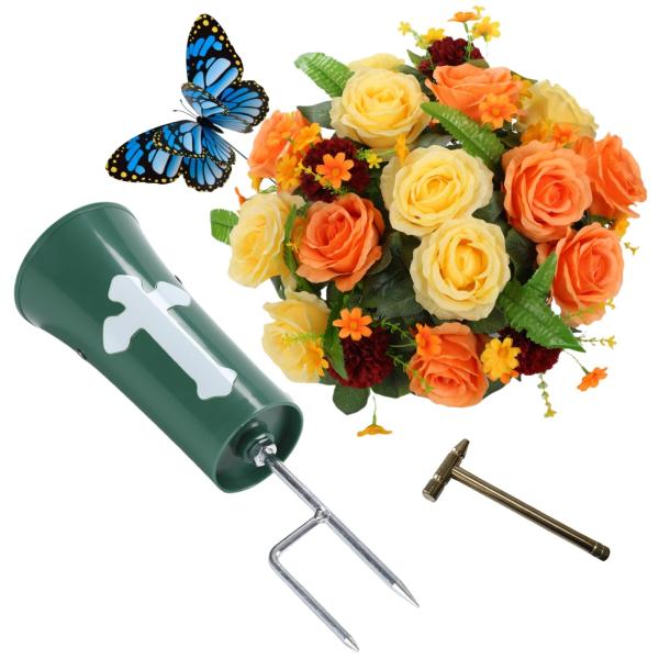 商品名: ALL SPECIAL 人工墓用花 墓地 冬 クリスマス 造花 屋外墓用 母の日 父の日 メモリアルデー 人間の墓石マーカー 愛する人向け All Special Memorial Grave Flowers with Vase ...