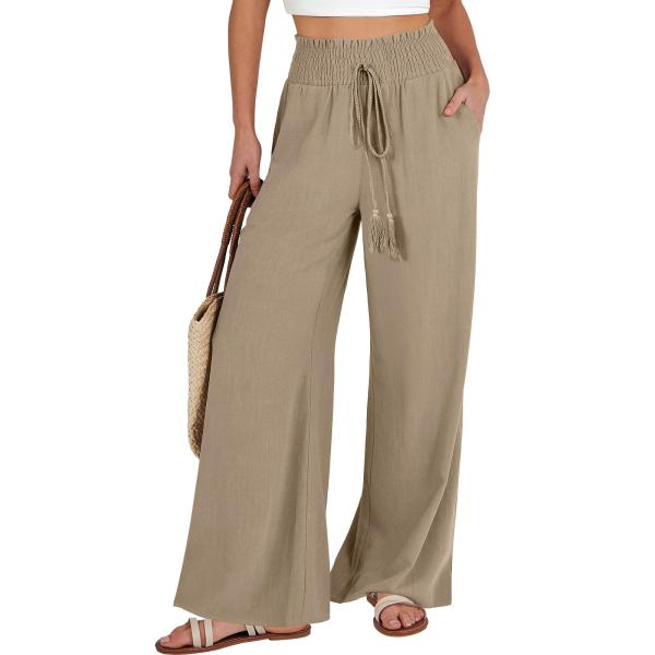 商品名:  ANRABESS Women's Linen Palazzo Pants Summer Casual Vacation High Waist Wide Leg Trousers Trendy Lounge Pant with P...