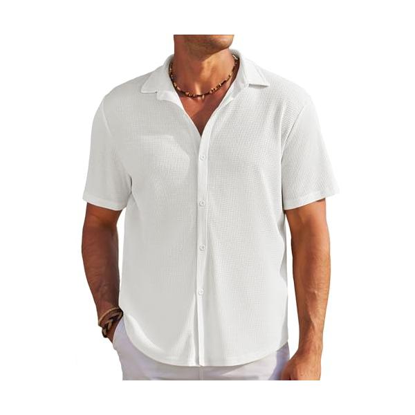 商品名:  COOFANDY Mens Summer Shirts Casual Short Sleeve Button Up Shirts Untuckit Shirts Fashion Whiteブランド: COOFANDY商品サイズ:...