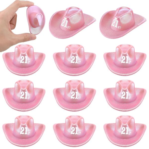 商品名:  Shappy 12 Pcs 21st Birthday Party Favors 21st Birthday Cupcake Topper Neon Pink Mini Western Cowboy Cowgirl Hats M...