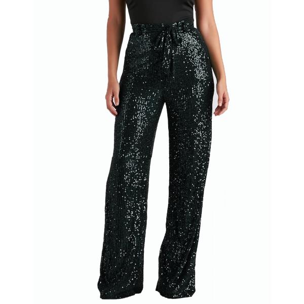 商品名:  Women's Sequin Sparkle Pants High Waist Shiny Wide Leg Pants with Belt Night Out Party Club Trousers Blackブランド: YE...
