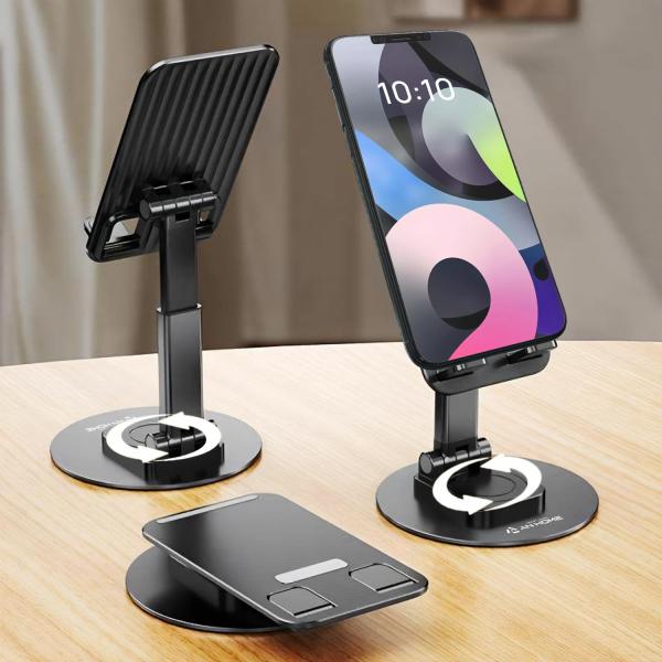 商品名: AnHome ポータブル携帯電話スタンド デスク用 360度回転可能 折りたたみ式 高さ調節可能 iPhone 15/14/13/12 Pro/XS Max/XR Samsung S23/S22/S21/S20/S10 その他の電...