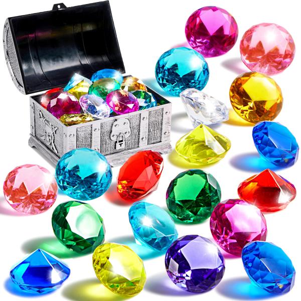 商品名:  Sloosh Diving Gems Pool Toys, 16 Big Colorful Diamond with Pirate Treasure Chest, Swim Dive Toy for Kids Underwate...