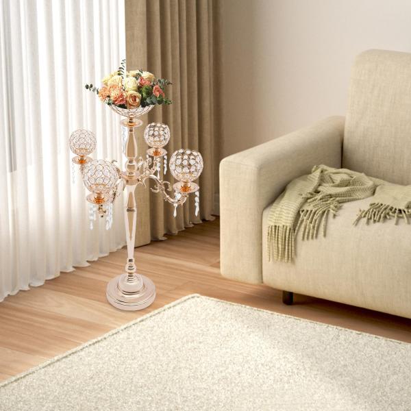 商品名: 4アーム クリスタル燭台 1本の腕の花瓶付き フラワースタンド 高さ35インチのキャンドルホルダー 燭台用 花柄 ゴールド花瓶 燭台 センターピース デコレーション ウェディングパーティー ディナー ハロウィン クリスマス 4 A...