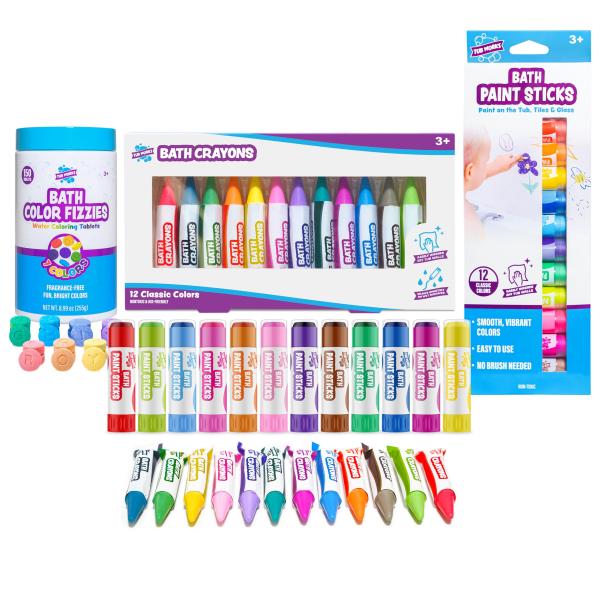 商品名: Tub Works〓 My Bath Colors〓 お風呂のおもちゃセット | 非毒性 | 泡沫バスカラータブレット (150個), Smooth〓 バスクレヨン (12パック) &amp; バスペイントスティック〓 (12パッ...