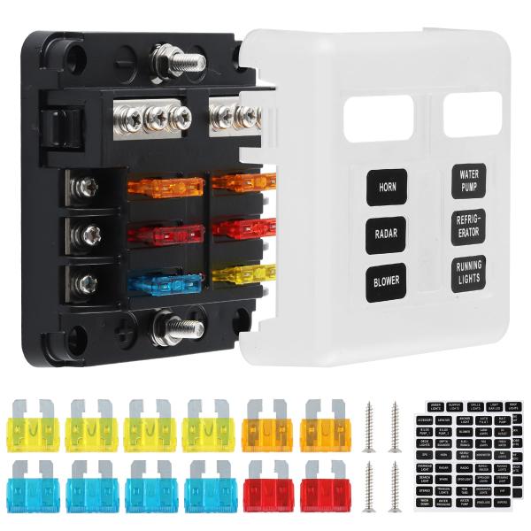 商品名: Amiss 6ウェイ 12V ブレードヒューズブロック ATO/ATC 防水 自動車用ヒューズボックスパネル LED警告インジケーター付き 6回路 マイナスバスヒューズボックスホルダーネジ 車 マリン RV バン トラック DC ...