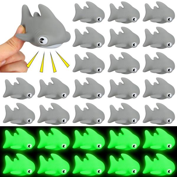 商品名: RoundFunny 30個 夏のサメ お風呂のおもちゃ 暗闇で光る ミニラバーサメ きしむ光る光るおもちゃ サメ 蛍光 フローティング お風呂のおもちゃ ベビーシャワー 夏 プール 誕生日パーティーの記念品 RoundFunny...