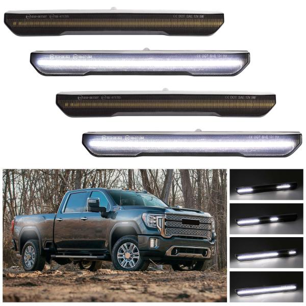商品名:  FetonAuto Dynamic White LED Side Marker Lights for GMC Sierra 2500HD 3500HD Pickup Truck 2020 2021 2022 2023 2024,...