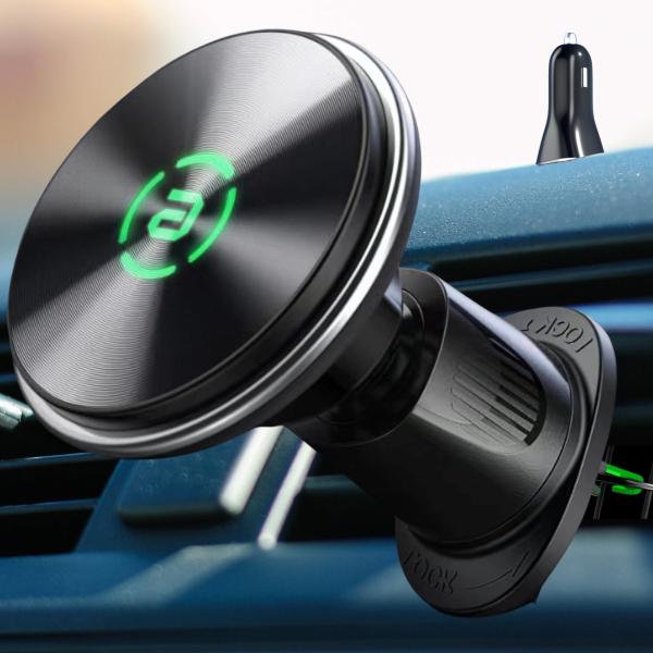 商品名: allreli カーベント電話ホルダー 電話ホルダー PD QC高速ワイヤレスカーチャージャー Type-Cケーブル MagSafeカーマウント iPhone 15シリーズとSamsung Androidスマートフォンシリーズ用 ...