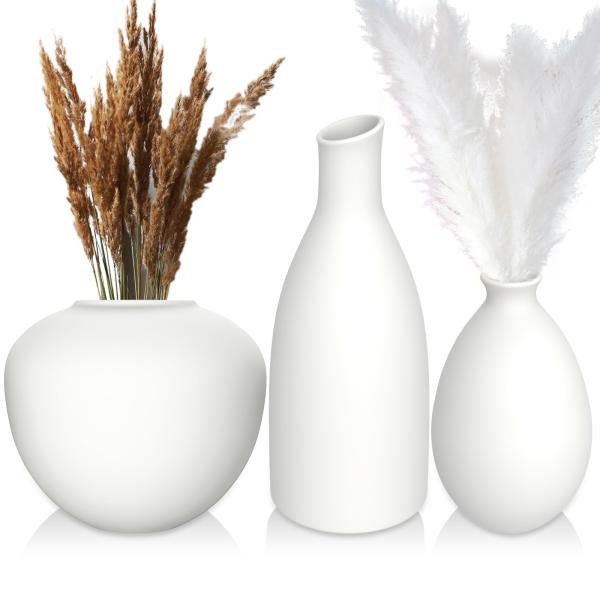商品名: 花瓶セット 3 Ceramic Vase Set of 3 - Small Bud vases for Decor, Fresh Flowers, or Pampas Grass. Perfec for japandi Home ...