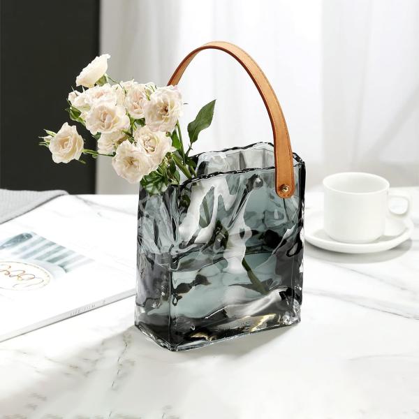 商品名: FOWSEEK ハンドバッグ花瓶 - ヴィンテージガラスフレーム花瓶 花用 モダンアート花瓶 室内装飾 デスクトップ用装飾花瓶 本棚 寝室 リビングルーム 結婚式 家 温めギフト (ブラック) FOWSEEK Clear Hand...