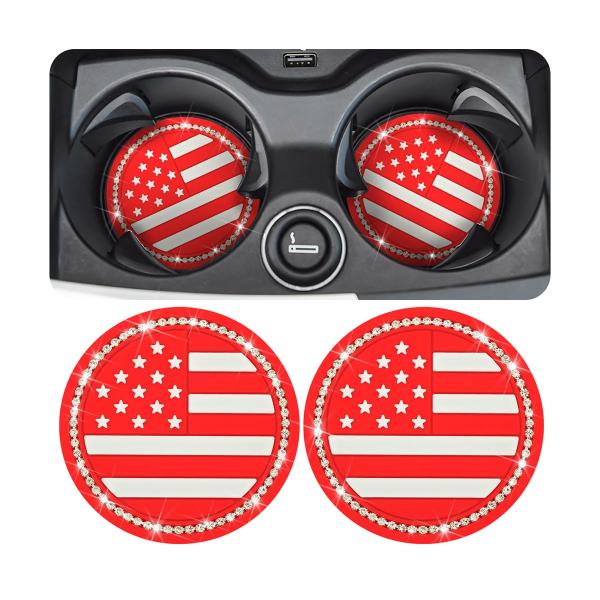 商品名: Osilly 車用カップホルダーコースター 2個 アメリカ国旗 2.75インチ キラキラ光るオートドリンクインサートコースターセット 吸収性&amp;滑り止めラバーカップマット レディース メンズ 車内アクセサリー ユニバーサルフ...