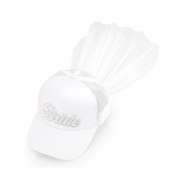商品名:  xo, Fetti Bachelorette Bride White Trucker Hat - Detachable Veil | Bach Party Decorations, Pearl Bride to Be Head ...