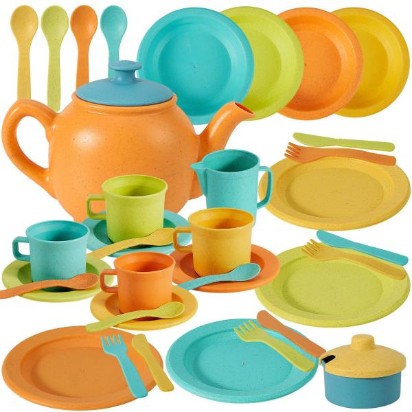 商品名:  BUYGER Kids Play Kitchen Toy Accessories Tea Party Set for Little Girls Kids Toddler Cookware Utensils Dishes Set ...