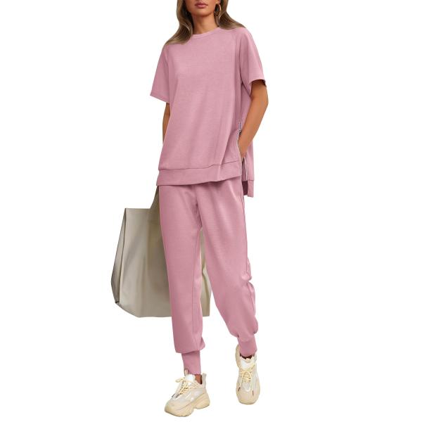 商品名:  PRETTYGARDEN Women's Summer 2 Piece Outfit Tracksuits Casual Short Sleeve Tops High Waisted Sweatpants Set (Pink,X...