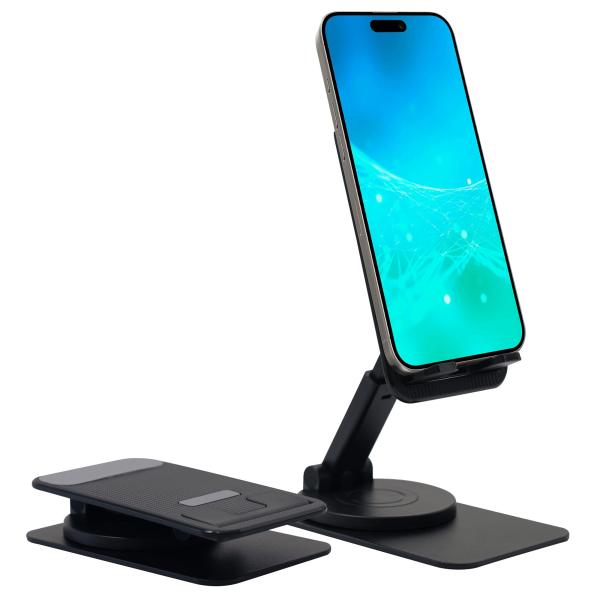 商品名: SenseAGE 回転式 携帯電話スタンド 完全調節可能 折りたたみ式 卓上電話ホルダー 高さ調節可能な電話スタンド 充電穴付き ポータブル すべてのスマートフォンに対応 電子書籍リーダー ブラック SenseAGE Rotata...