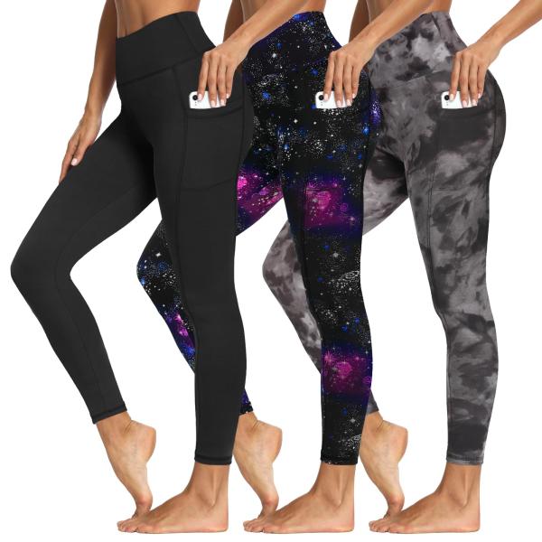 商品名:  3 Packs Leggings with Pockets for Women, Soft High Waisted Tummy Control Workout Yoga Pants (Reg &amp; Plus Size)ブ...