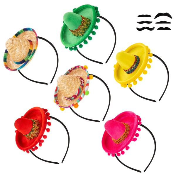 商品名:  JAZGROM 2024 New Mini Cinco De Mayo Sombrero Hats Headbands 6 PCS Fiesta Party Decorations Mexican Theme Party Cos...