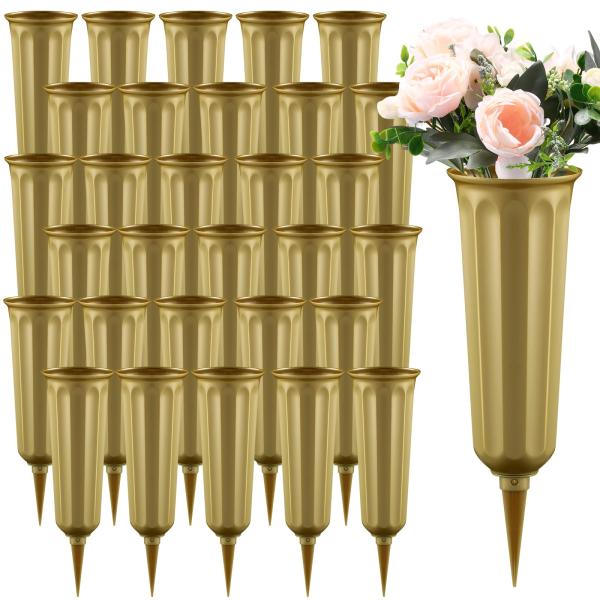 商品名: 30個 墓地花瓶 スパイク付き プラスチック 墓地 墓 円錐 花瓶 フラワーホルダー 墓地 庭 芝生 墓地 装飾 新鮮な造花 墓 葬式 記念日 アクセサリー (ゴールド) 30 Pcs Cemetery Vases with Sp...