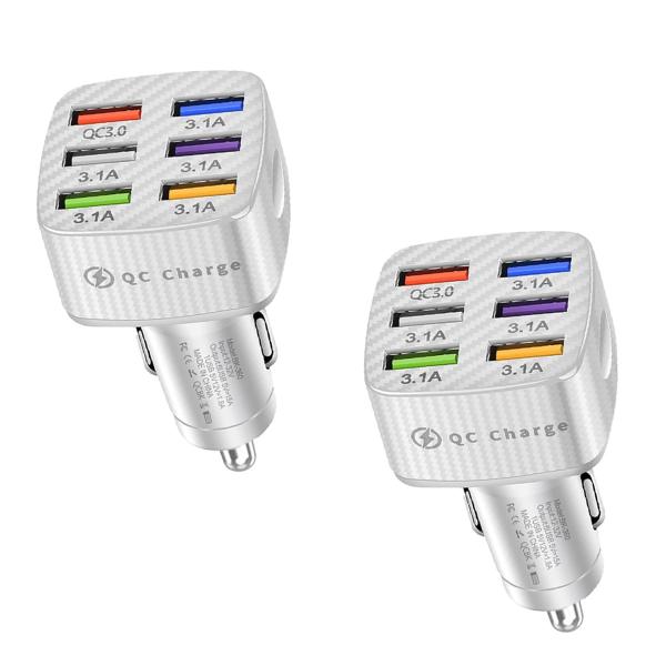 商品名: 車用充電器アダプター 6 USB マルチポート 6ポート USB QC3.0 高速電話充電器 ほとんどの携帯電話 iPhone Samsung Galaxy Note S10/S9/S8 Androidに対応 (ホワイト) 2個セ...