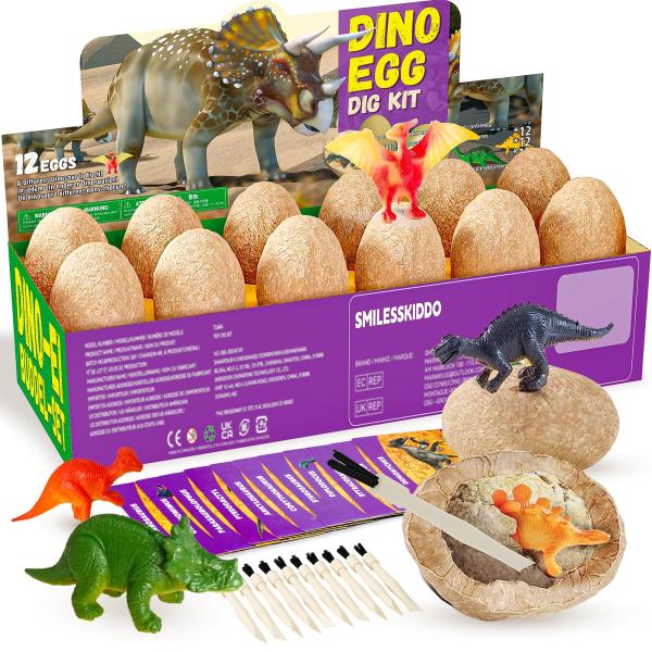 商品名:  SMILESSKIDDO Dinosaur Eggs Excavation Dig Kit - 12 Pack Dino Egg Dig Kit with Learning Cards - Dinosaur Toys for K...