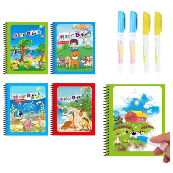 商品名:  4 Pack Reusable Water Coloring Books for Toddlers, Paint with Water Books,Mess-Free Coloring Book, Portable Educat...