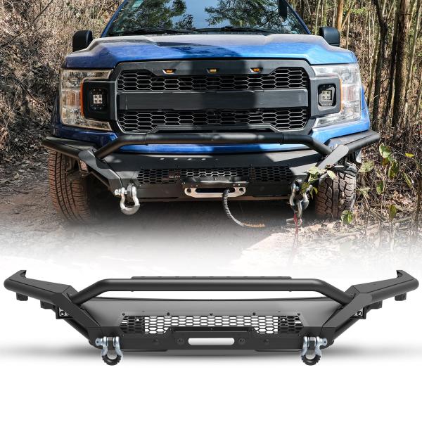 商品名: Hawkley F150 フロントバンパー 2018 2019 2020 フォード F-150 ピックアップトラック ブルバー LEDライト&amp;Dリング付き (ラプターを除く) 3ピース 全幅スチールバンパーアセンブリ Ha...