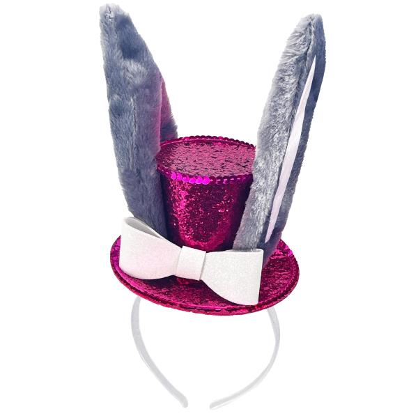 商品名:  Dkomekii Rose Mini Top Hat Headband with Bunny Ears Grey Furry Plush Rabbit Ear Mad Hatter Hat Headband Costumes A...
