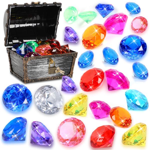 商品名:  Diving Gems Pool Toys 35 PCS Colorful Diamond Gems Set with Treasure Chest Pirate Box Summer Swimming Pool Diving ...