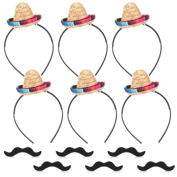 商品名:  Pasimy 12 Pcs Mini Sombrero Fiesta Hats Fake Mustaches Set, 6 Mexican Sombrero Headbands 6 Mustache Halloween Cost...