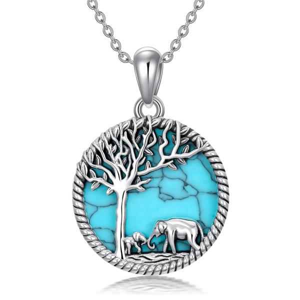 商品名: MeetMuse シルバーエレファントネックレス ターコイズツリーオブライフペンダント 母/妻/ガールフレンドに ターコイズジュエリーギフト 母の日/クリスマス/バレンタインに, スターリングシルバー, ターコイズ MeetMus...