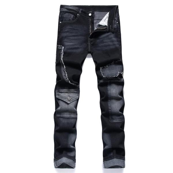 商品名:  Men's Jeans Denim Pants Straight Patchwork Distressed Biker Jean Streetwear (US, Waist Inseam, 38, 32, Black)ブランド:...