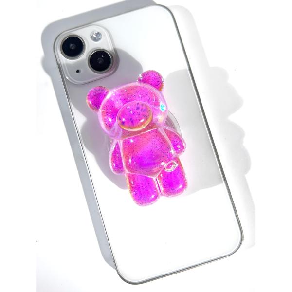 商品名:  Bear Mobile Phone Grip, Cute and Simple Three-Dimensional Bear, Transparent Folding Elastic iPhone Mobile Phone Ho...