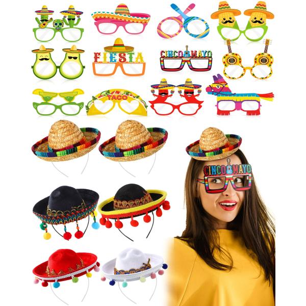 商品名:  Janinka 18 Pcs Cinco De Mayo Fiesta Party Supplies Mini Sombrero Headbands Hats Eyeglasses for Mexican Theme Favor...