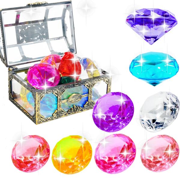 商品名:  BELLOCHIDDO Diving Gems Pool Toys - Extra Large 8 Big Colorful Diamond with Pirate Treasure Chest, Summer Beach Un...