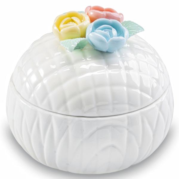 商品名: Qxbekmor セラミック装飾ジャー 手作りの花彫り リビングルーム バスルーム ドレッサーのセンターピースに最適 小さな小物入れ 女の子や女性へのギフトに Qxbekmor Candy Dish with Lid, Candy...