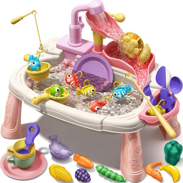 商品名: Geyiie プレイシンク 流水付き インタラクティブなウォーターテーブル 幼児用 キッチンアクセサリー 釣りおもちゃ 水車機能付き キッチンシンクのごっこ遊び 女の子 男の子 Geyiie Play Sink with Runn...