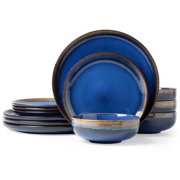 商品名:  Ceramic Dinnerware Sets Starry 12 Pieces Blue Dinner Set,Plates Pasta Bowls Soup Bowls Reactive Change Glaze Dish ...
