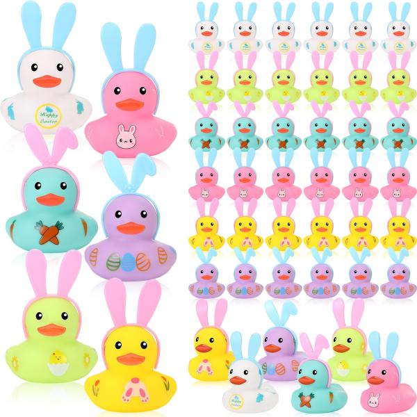 商品名: ShinyRelief 48個 イースターラバーアヒル バニー チキン ニンジン エッグパターン ゴムダッキー 詰め合わせ フロート アヒル お風呂 おもちゃ バルク ベビーシャワーアクセサリー イースターバスケット 詰め物 ギフ...