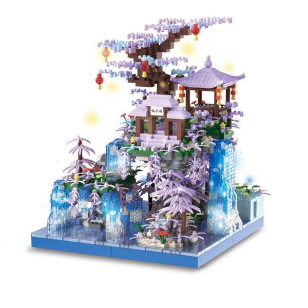商品名: SOLEILHOME 中国建築 月宮 ビルディングブロックセット マイクロ静かな庭 桜 盆栽 滝と塔付き 主要ブランドのレンガに対応 (2436個) SOLEILHOME Chinese Architecture Moon Pal...