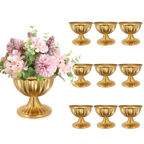 商品名: AZXTOPSEZ ゴールドフラワー花瓶 センターピース用:小さな骨壺 3.7インチ ウェディングコンポートボウル メタルペデスタル花瓶 テーブルパーティーイベント用 10個セット AZXTOPSEZ Gold Flower Va...