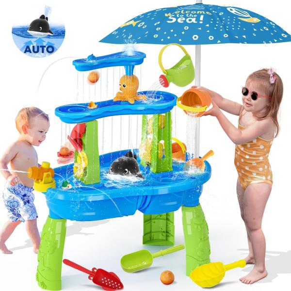 商品名:  【2024 Newest】Auto Water-Absorbing Water Table for Toddlers 3-5, 3-Tier Kids Water Table with Umbrella Splash Pond,...