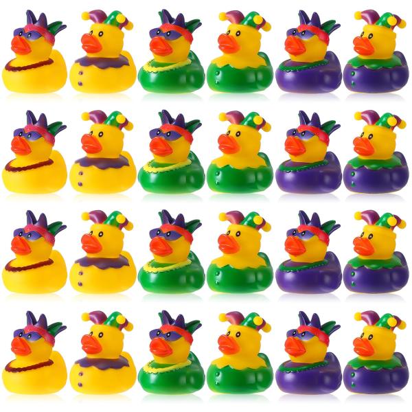 商品名: Hungdao 24個 マルディグラ ラバーアヒル 2インチ マルディグラ アヒル 小さなアヒル おもちゃ プール フロート お風呂 装飾 ギフト 男の子 女の子 教室 景品 交換 マルディグラ 誕生日パーティーの記念品 Hung...