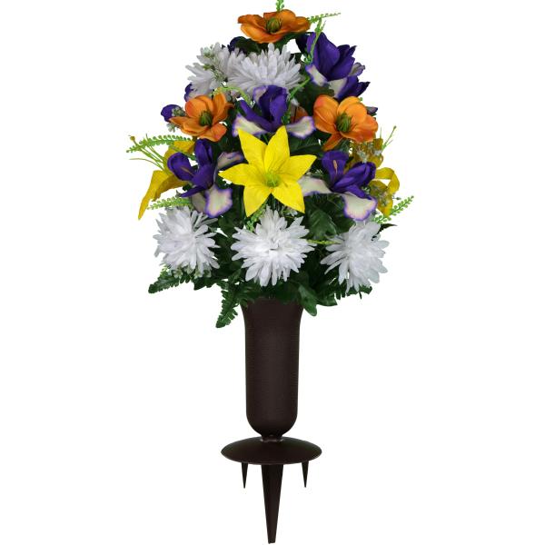 商品名:  Sympathy Silks Flowers for Cemeteries - 22" Orange Magnolia, Yellow Lily, and White Mum 15" Cemetery vase Included...