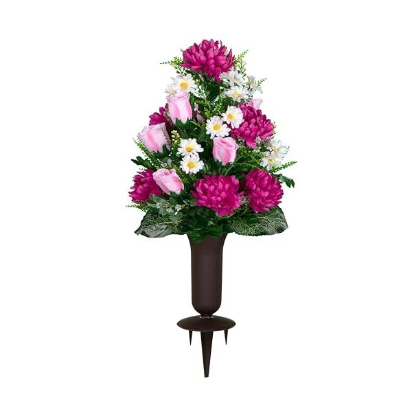 商品名:  Flowers For Cemeteries - 23" Pink Rose and Beauty Pink Mum - Sympathy Silks - 15" cemetery vase includedブランド: Symp...