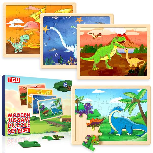 商品名: 木製パズルおもちゃ 子供用 TQU Wooden Puzzles for Kids Ages 4-6 3-5, Set of 4 Packs with 24-Piece Wood Dinosaur Jigsaw Puzzles K...