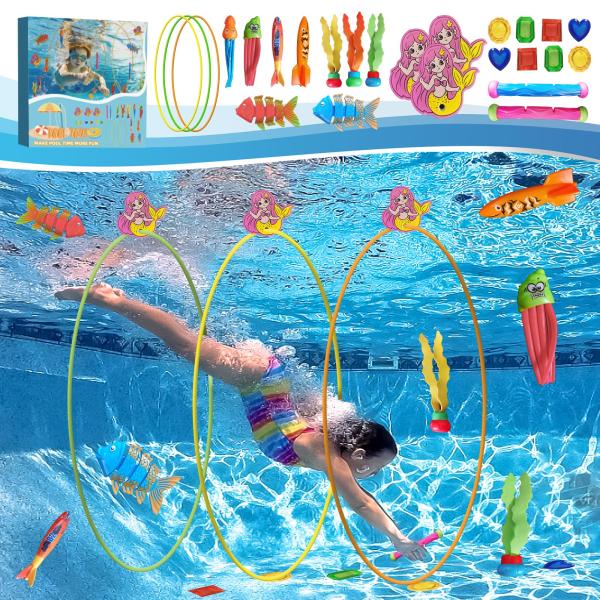 商品名:  POJZIUY 26PCS Dving Toys, Pool Toys with Underwater Diving Ring for Boys and Girls Ages 3-8, 8-12, Pool Games Swim...