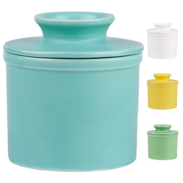 商品名: 蓋付きセラミックバタークロック、カウンタートップフレンチバターキーパー ウォーターライン付き 広げられるソフトバター、マットパウダーブルー Ceramic Butter Crock with Lid, Countertop Fre...