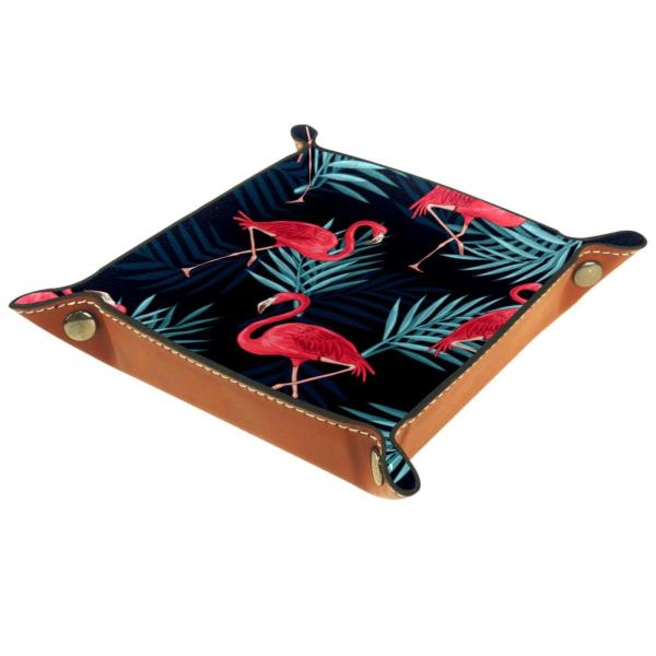 商品名:  Palm Leaves Pink Flamingos Dice Tray PU Leather Dice Trays Folding Dice Holder Tray for Dice Games Like RPG, DND a...