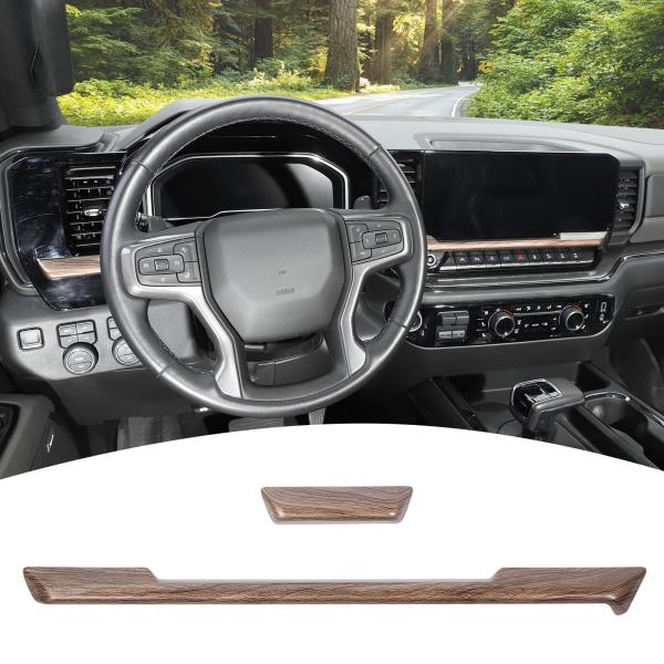 商品名:  PDKLIN for Silverado Dashboard Panel Trim Compatible with Chevy Silverado 2022 2023 2024 Wood Grain Interior Acces...